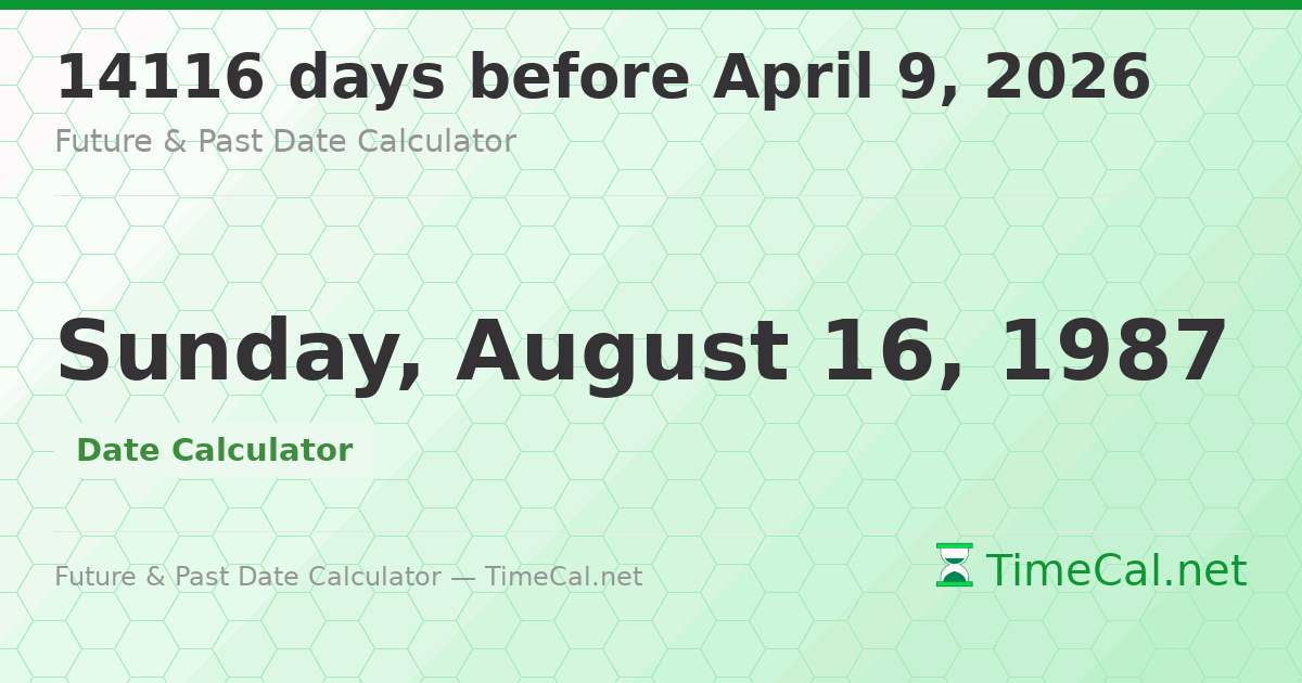 14116 Days Before April 9, 2026 - Date And Time Calculator