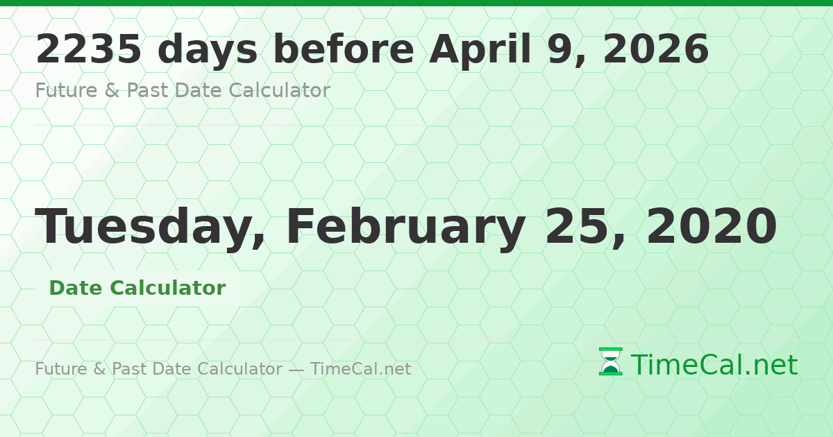 2235 Days Before April 9, 2026 - Date And Time Calculator