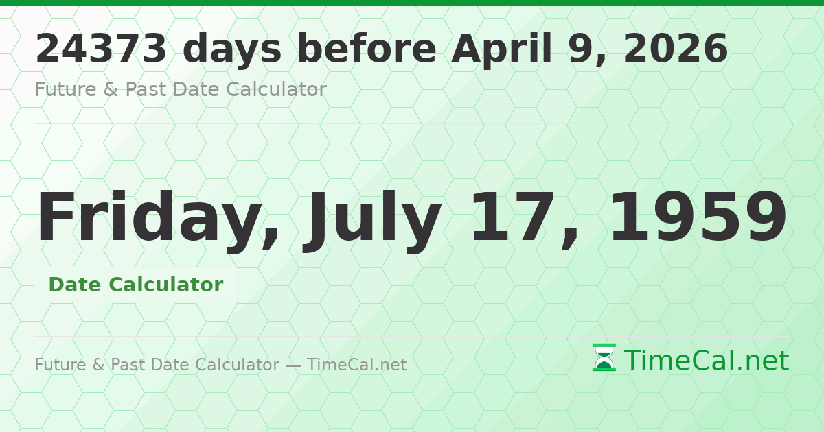 24373 Days Before April 9, 2026 - Date And Time Calculator