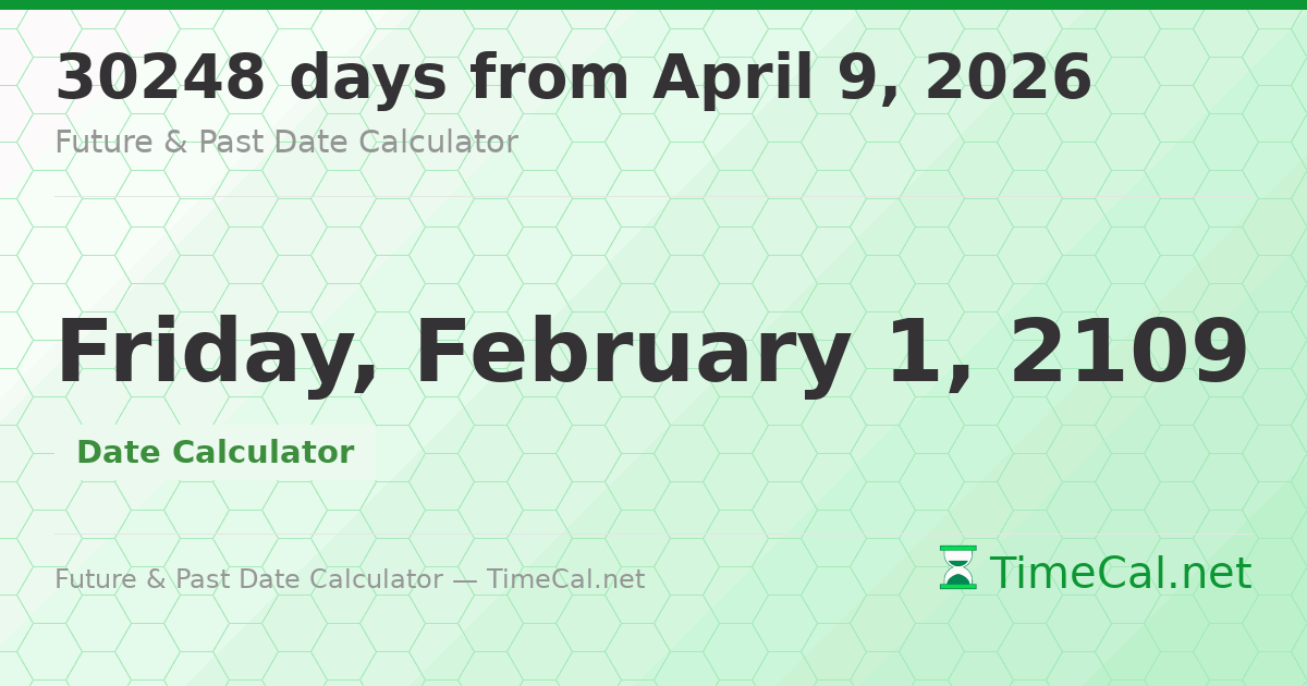 30248 Days From April 9, 2026 - Date And Time Calculator