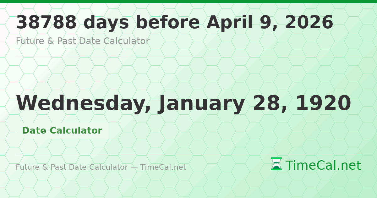 38788 Days Before April 9, 2026 - Date And Time Calculator