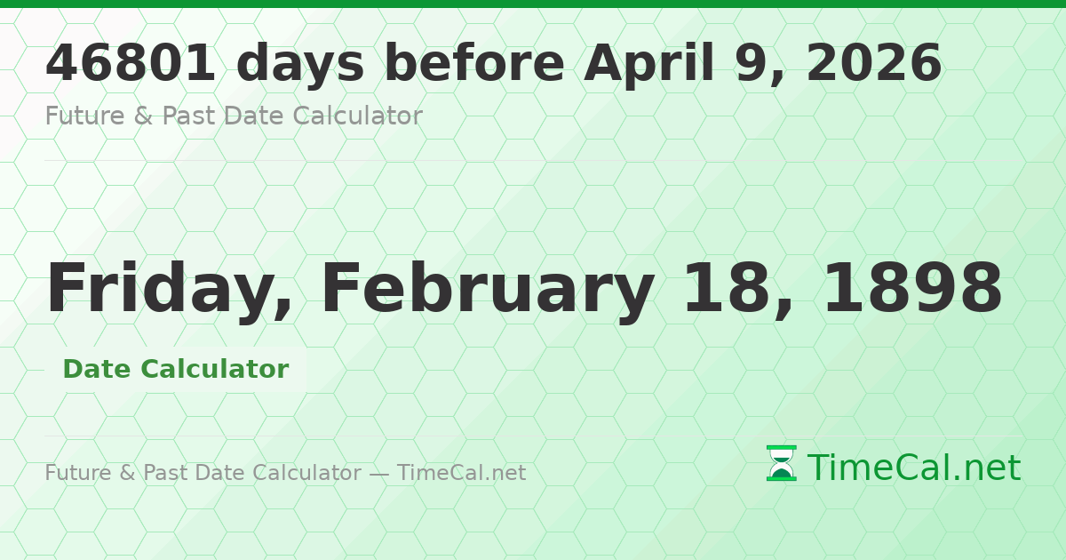 46801 Days Before April 9, 2026 - Date And Time Calculator