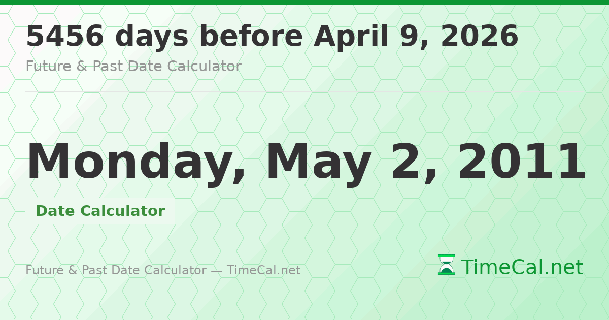 5456 Days Before April 9, 2026 - Date And Time Calculator